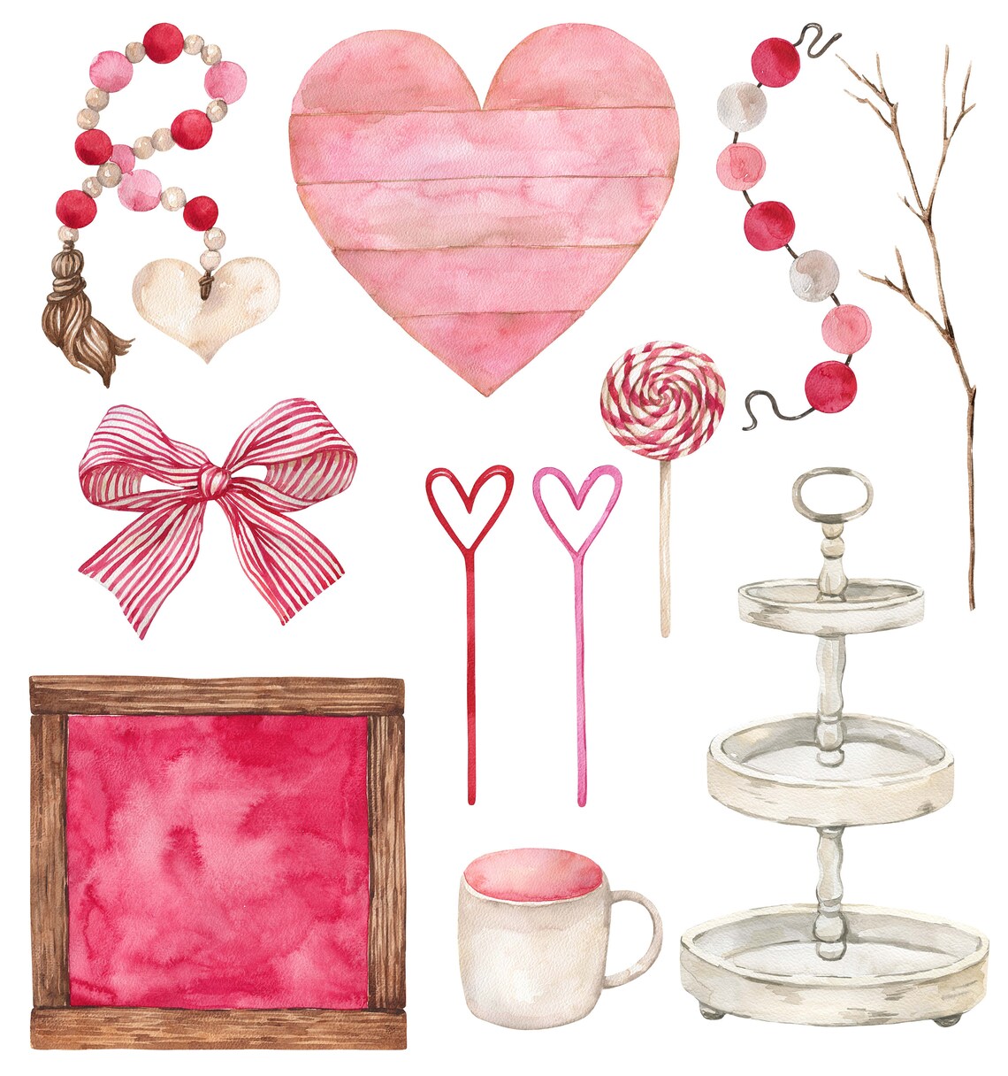 Watercolor Valentine's Day Clipart Love Clip Art Wedding | Etsy