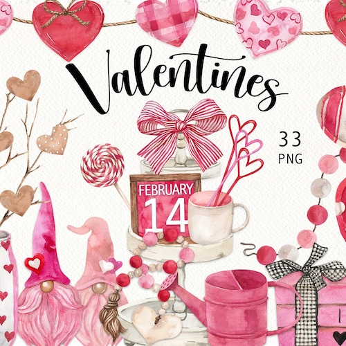 Watercolor Valentine's Day Clipart Love Clip Art Wedding - Etsy