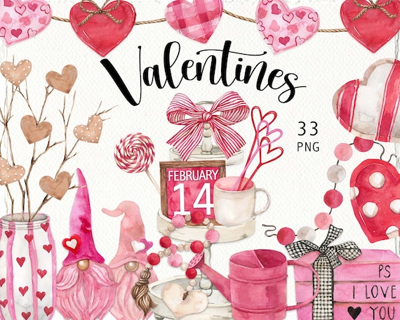 Watercolor Valentine's Day Clipart Love Clip Art Wedding | Etsy