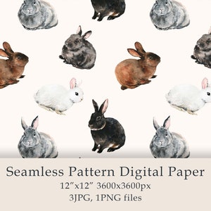 Watercolor Cute Rabbit Seamless Pattern Digital Paper Baby Bunny Fabric ...