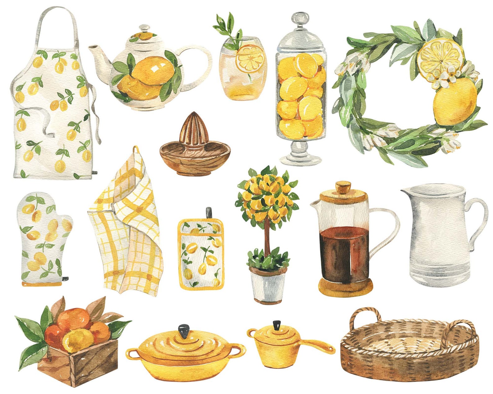 Watercolor Kitchen Accessories Clipart Kitchen Wood Tools Food - Etsy