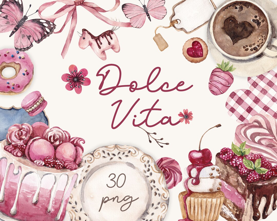 Watercolor Clipart Valentines Day Heart Romantic Food Watercolor ...