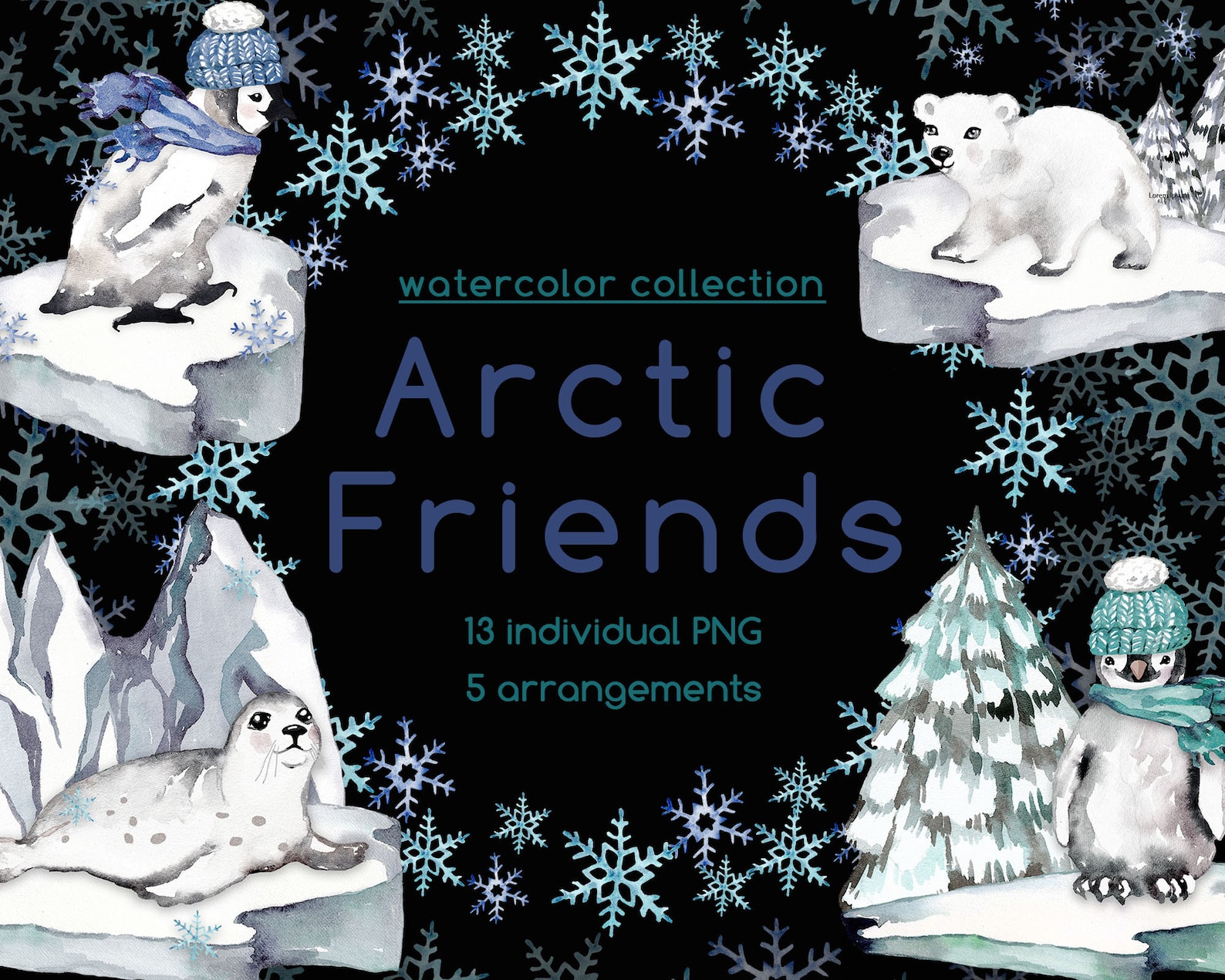 Arctic Animals Clipart Christmas Arrangements Winter Wildlife - Etsy