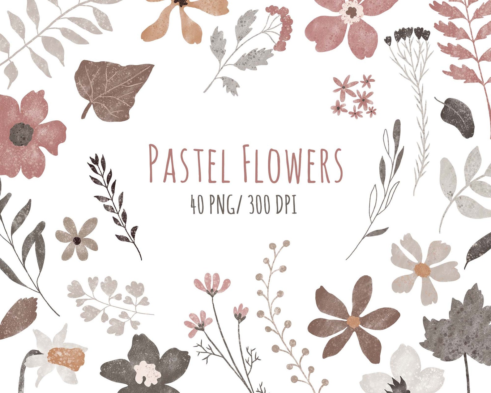 Hand Drawn Pastel Flowers Clipart Botanical Floral Set Flower Spring ...