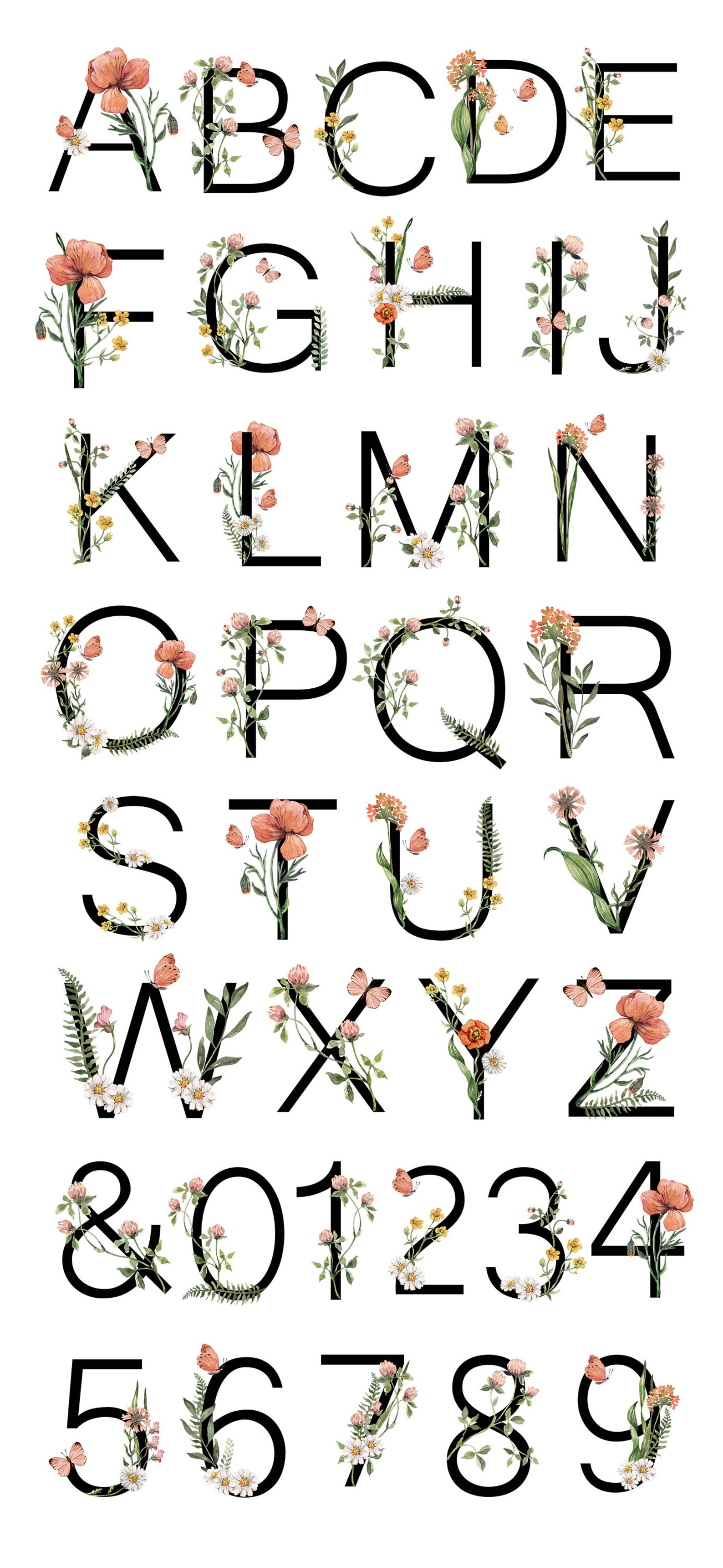 Watercolor Wildflowers Alphabet Letters Floral Clipart Numbers ...