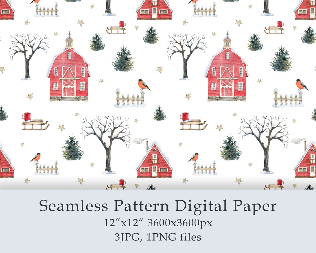 Watercolor Christmas Houses Digital Paper Seamless Pattern Digital ...