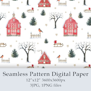 Watercolor Christmas Houses Digital Paper Seamless Pattern Digital ...