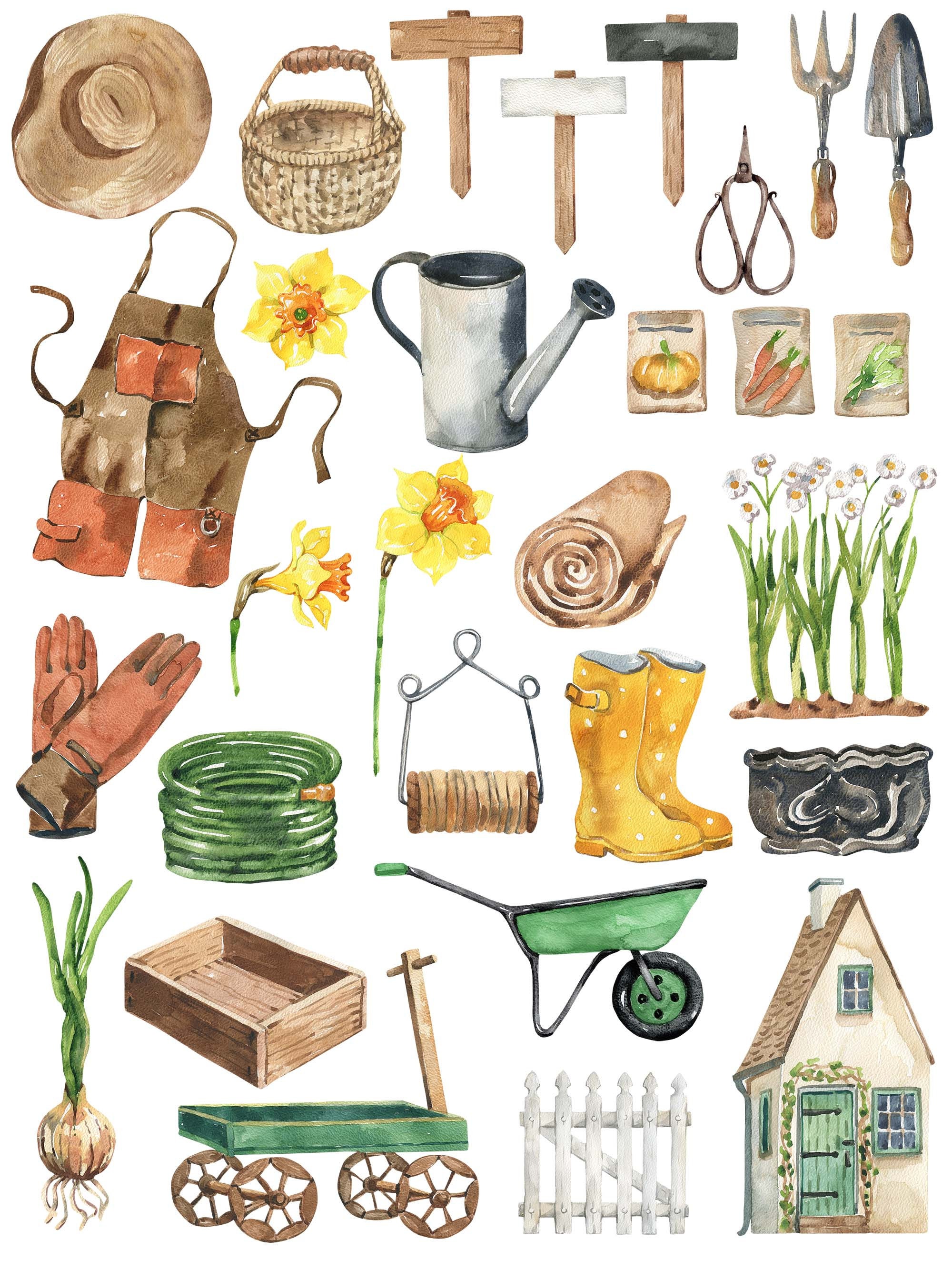 Watercolor My Garden Clipart Spring Decor Garden Tools Clipart ...