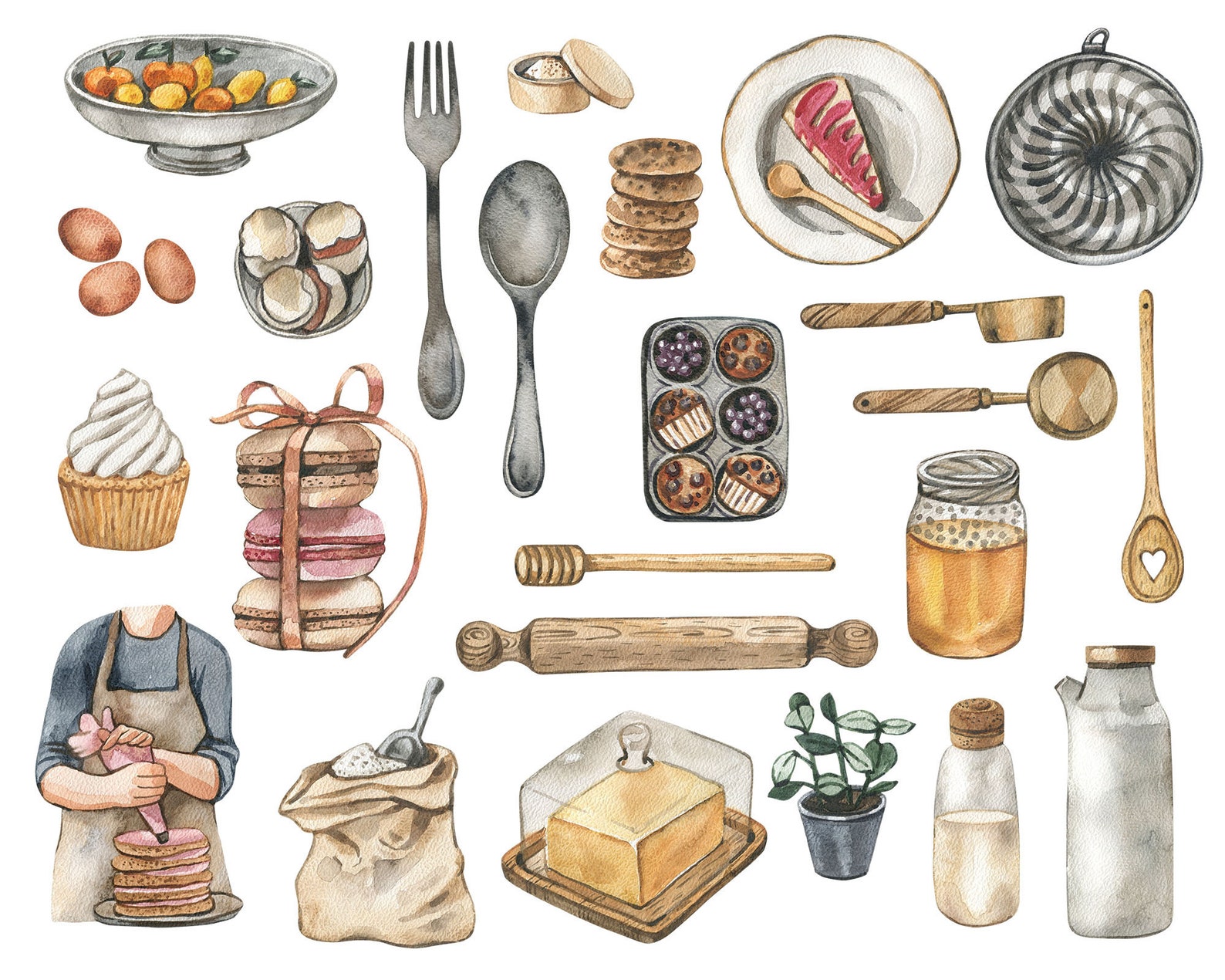 Watercolor Baking Clipart, Cooking Clip Art, Kitchen Clipart, Planner ...