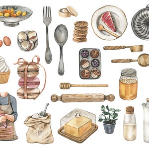 Watercolor Baking Clipart, Cooking Clip Art, Kitchen Clipart, Planner ...
