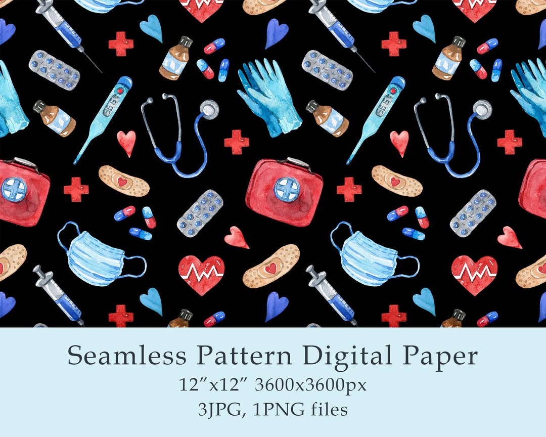 Watercolor Medical Seamless Pattern Digital Paper Png Scrapbooking ...