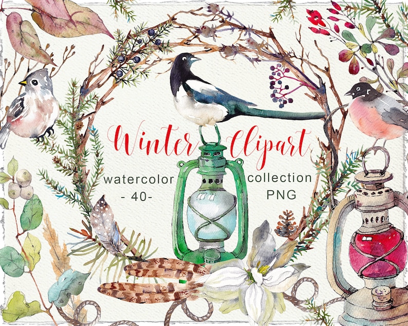Watercolor Christmas Clipart High-quality Winter Clipart - Etsy