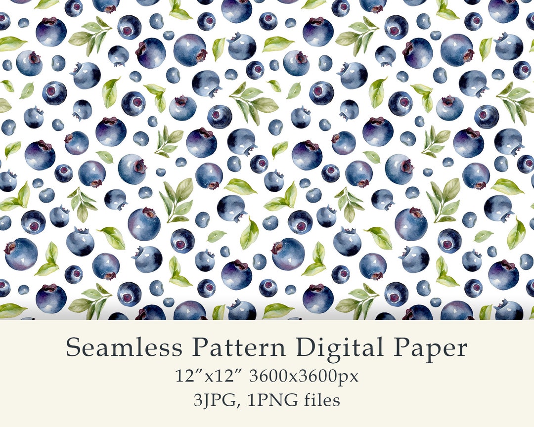 Watercolor Blueberry Seamless Pattern Digital Paper Birthday Png Sweets ...