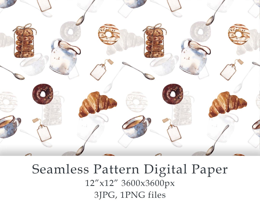 Watercolor Coffee Digital Papers Seamless Patterns Watercolour Cooking ...