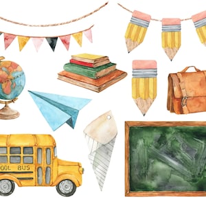 Watercolor Back to School Clipart School Accessories Teacher Clip Art ...