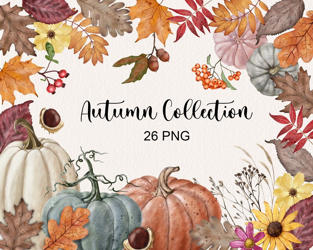 Hand Drawn Autumn Collection Clipart Fall Leaves Clip Art Cozy Decor ...