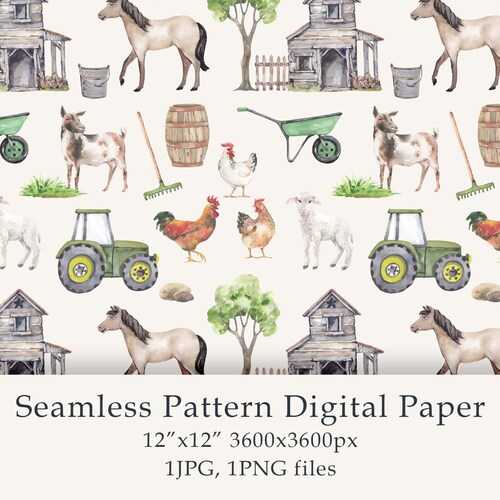 Watercolor Farm Animals Seamless Pattern Digital Paper Farm - Etsy UK