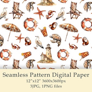 Watercolor Seascape Nautical Pattern Digital Paper Beach House Summer ...