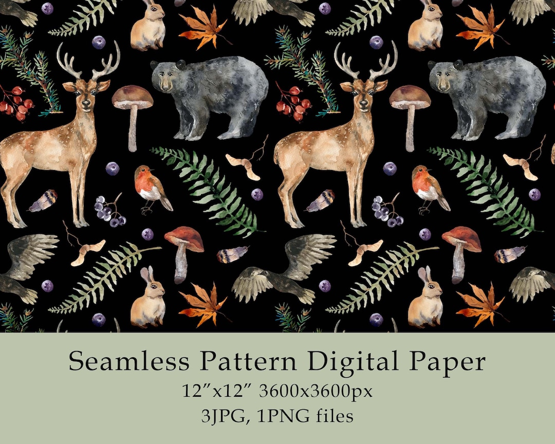 Watercolor Forest Animals Seamless Pattern Digital Paper Birthday Cute ...