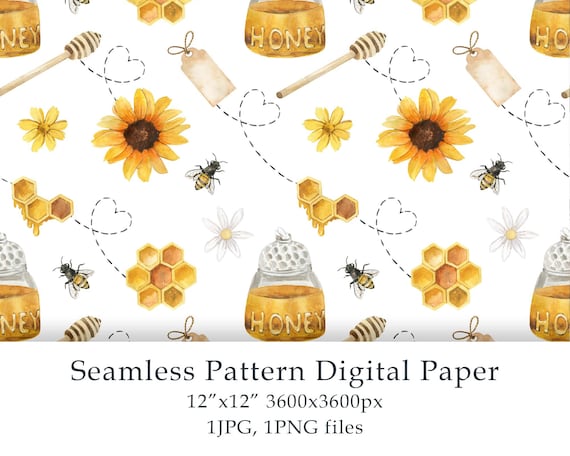 Watercolor Honey Seamless Pattern Digital Paper Summer - Etsy