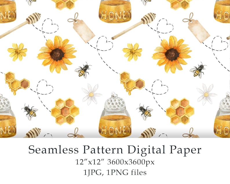 Watercolor Honey Seamless Pattern Digital Paper Summer - Etsy