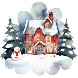 Watercolor Merry Christmas Arrangements Clipart Houses Christmas Tree ...