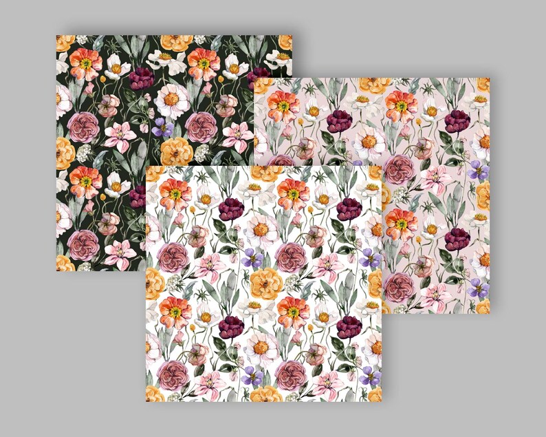 Watercolor Flowers Seamless Pattern Digital Paper Fabric Textile ...