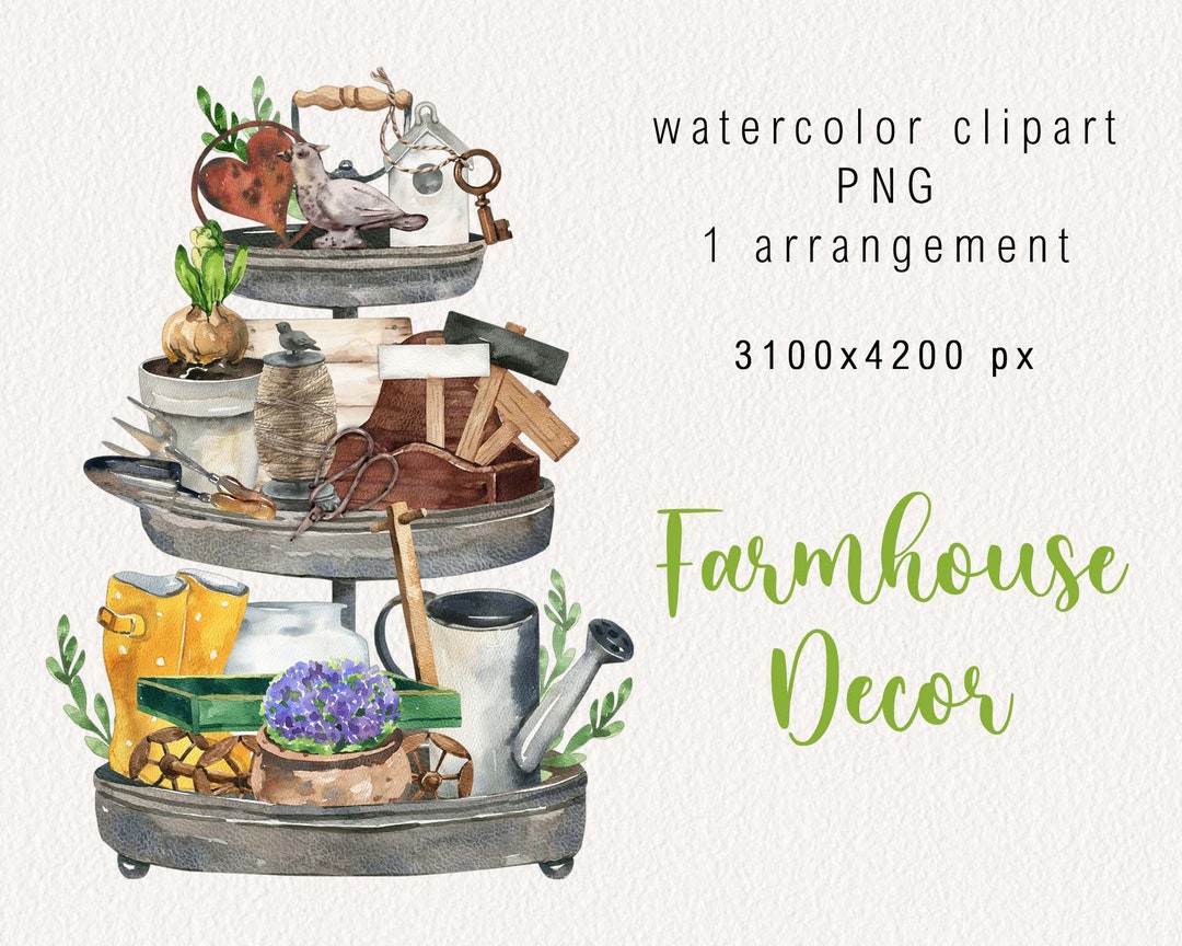 Watercolor Farmhouse Decor Clipart Arrangement PNG Cozy Easter Clip Art ...