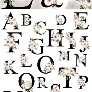 Floral Alphabet, Watercolor Letters and Number With Roses, Anemones and ...