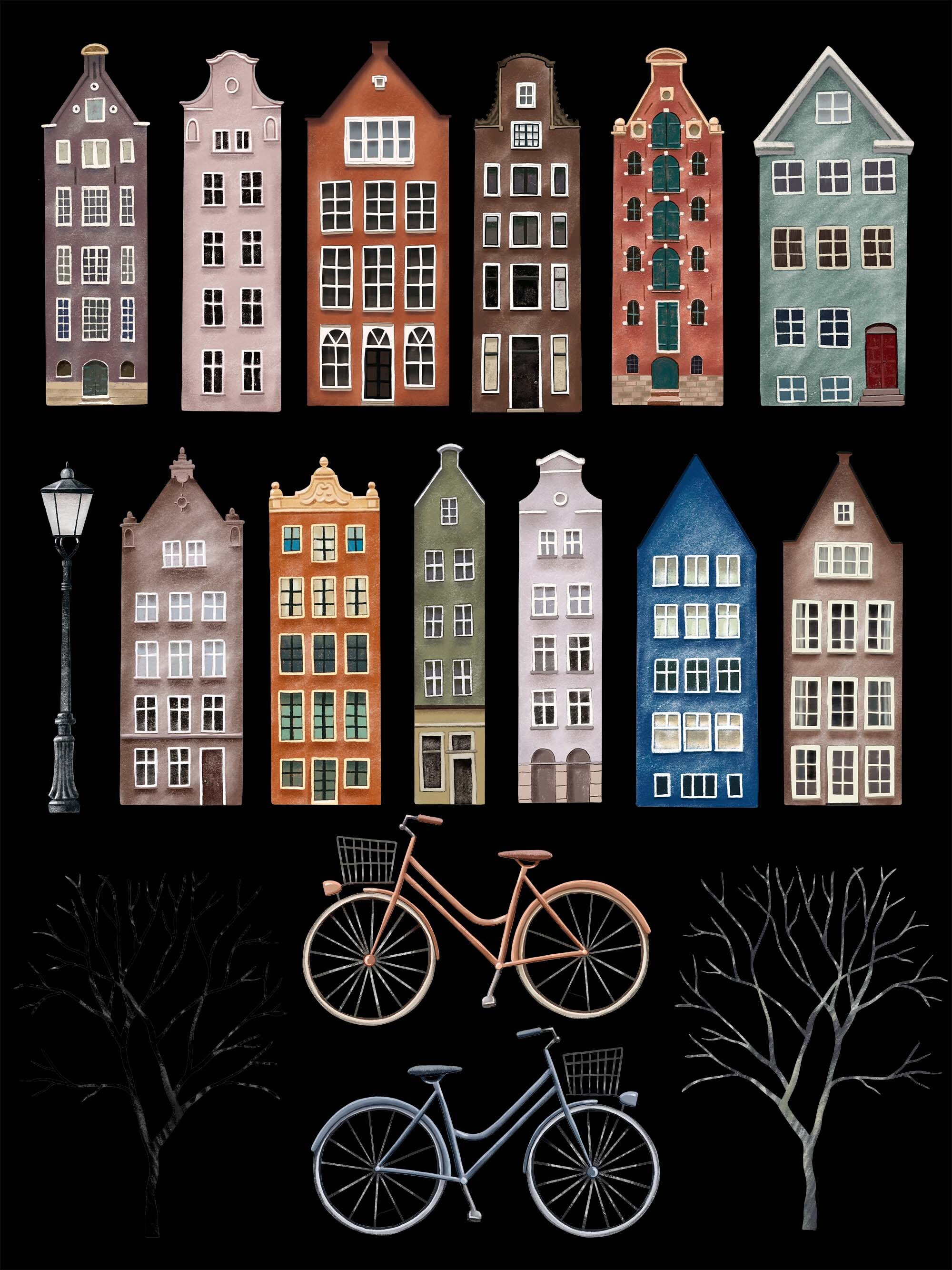 Watercolor Amsterdam Houses Clipart, Fall Wedding Design (PNG Digital ...