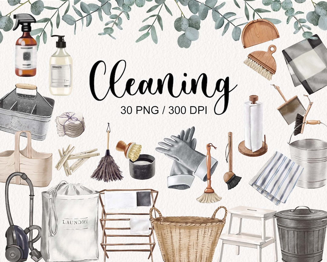 Hand Drawn Cleaning Clipart Set Cleaning Things Cleaning Stickers Clip ...