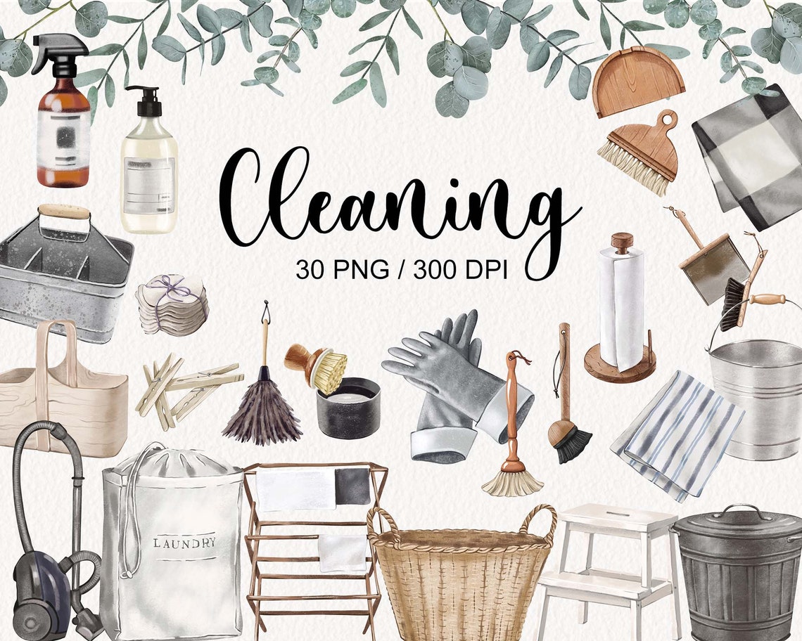 Hand Drawn Cleaning Clipart Set Cleaning Things Cleaning Stickers Clip ...