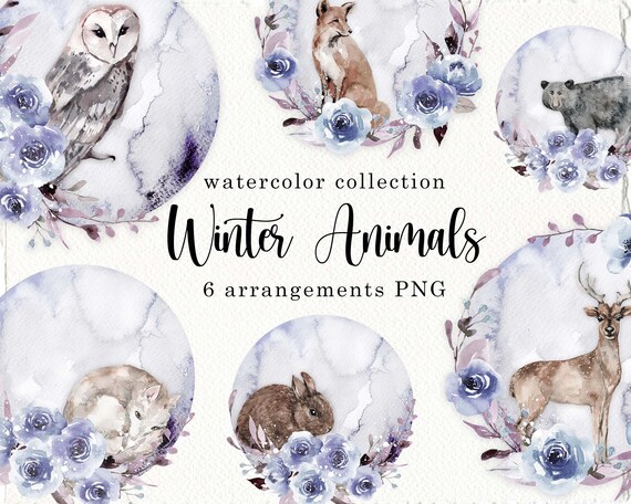 Watercolor Winter Animals Arrangement Clipart Cozy Christmas - Etsy