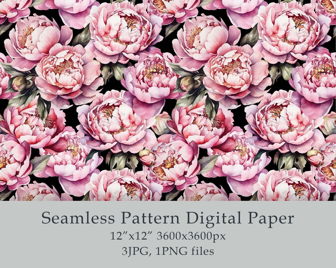Watercolor Pink Peonies Seamless Pattern Digital Paper Fabric Textile ...