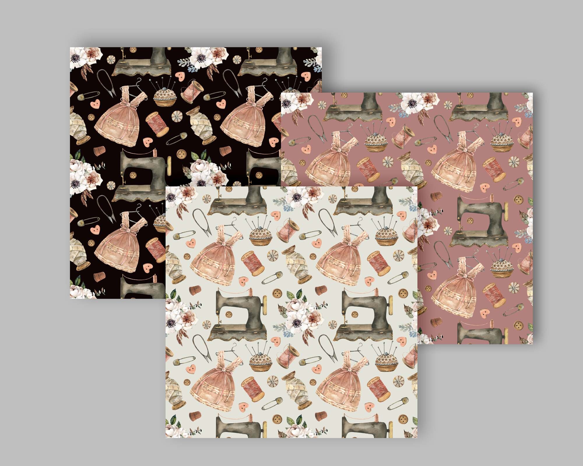 Watercolour Sewing Seamless Pattern Digital Paper Flowers Png - Etsy