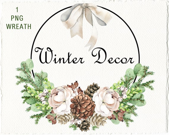 Watercolor Winter Wreath Christmas Decor Clipart Cozy Winter - Etsy