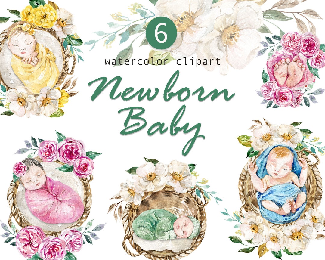 Watercolor Clipart Newborn Baby Shower Clipart Newborn Baby Boy Girl ...