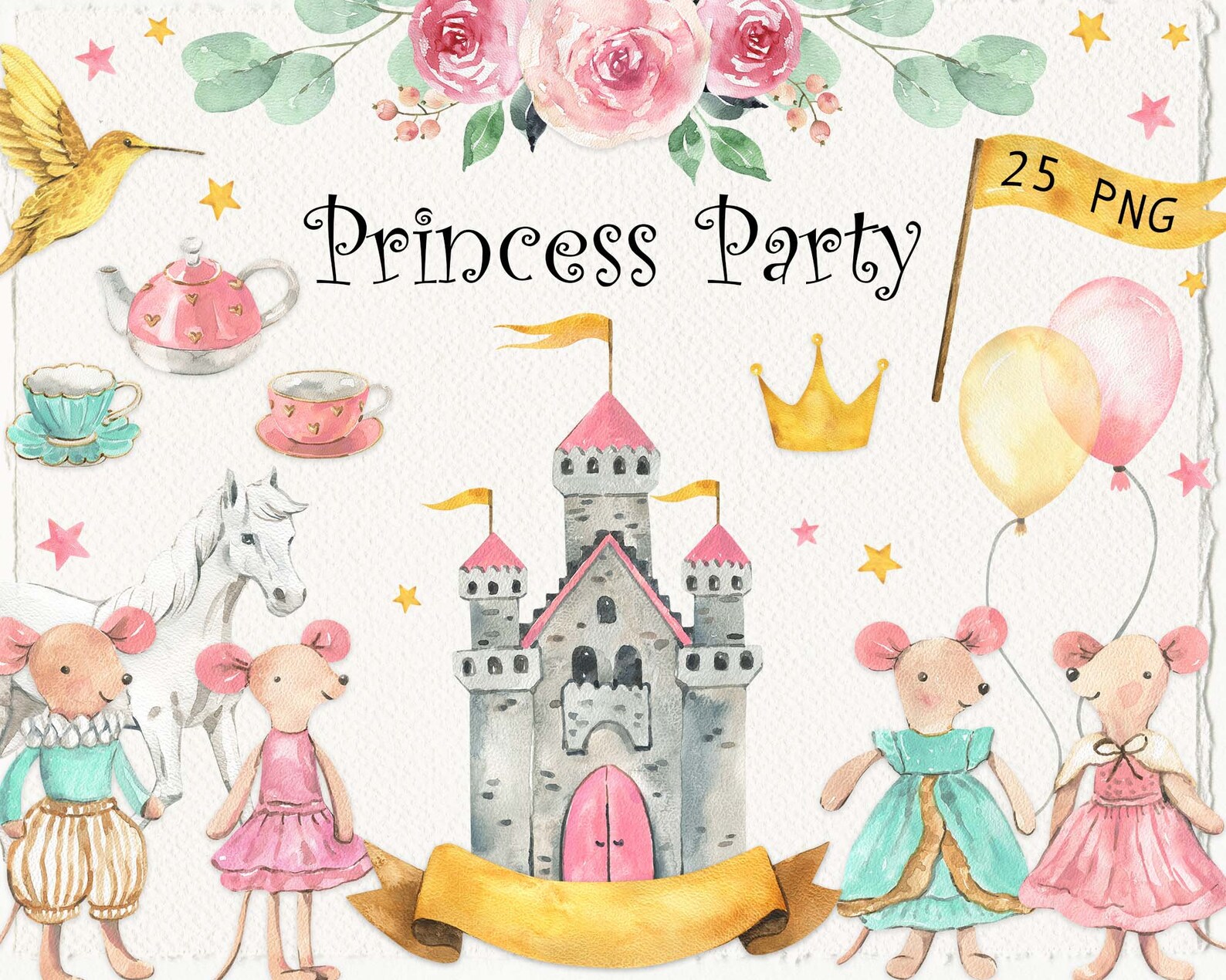 Watercolor Princess Party Clipart Design Baby Shower Clipart - Etsy