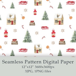 Watercolor Christmas House Seamless Pattern Digital Paper Winter Decor ...