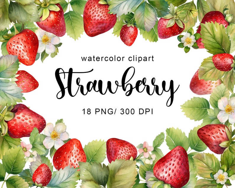 Watercolor Strawberry Clipart Strawberry Clip Art Watercolour - Etsy