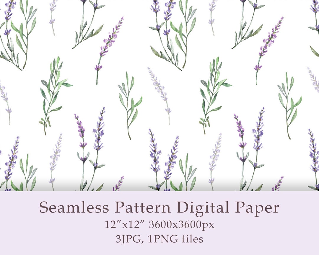 Watercolor Lavender Seamless Pattern Digital Paper Fabric Textile ...