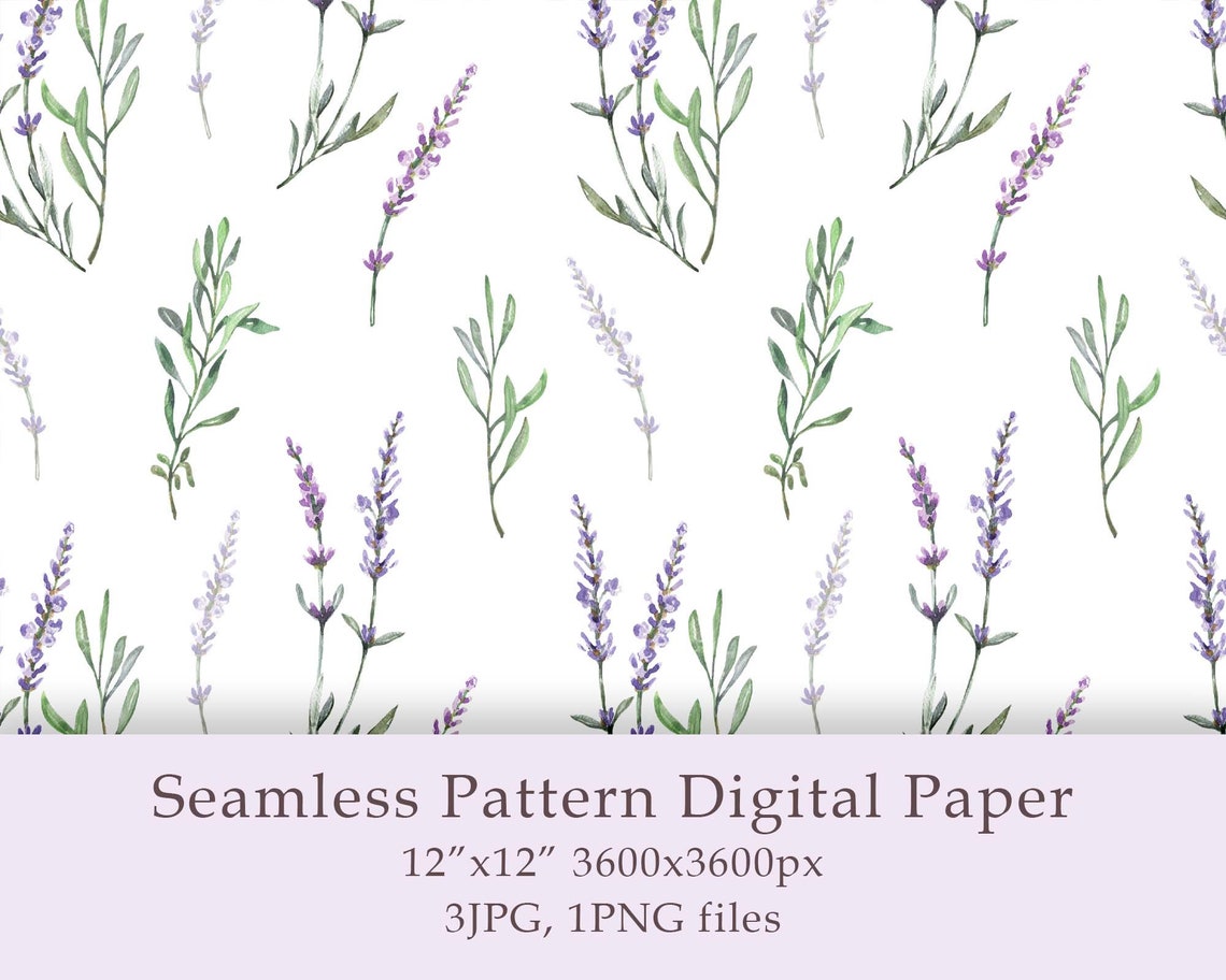 Watercolor Lavender Seamless Pattern Digital Paper Fabric - Etsy