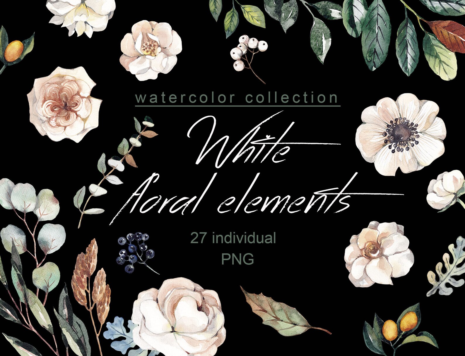 Watercolor Floral Clipart Eucalyptus Clipart Watercolor Roses - Etsy