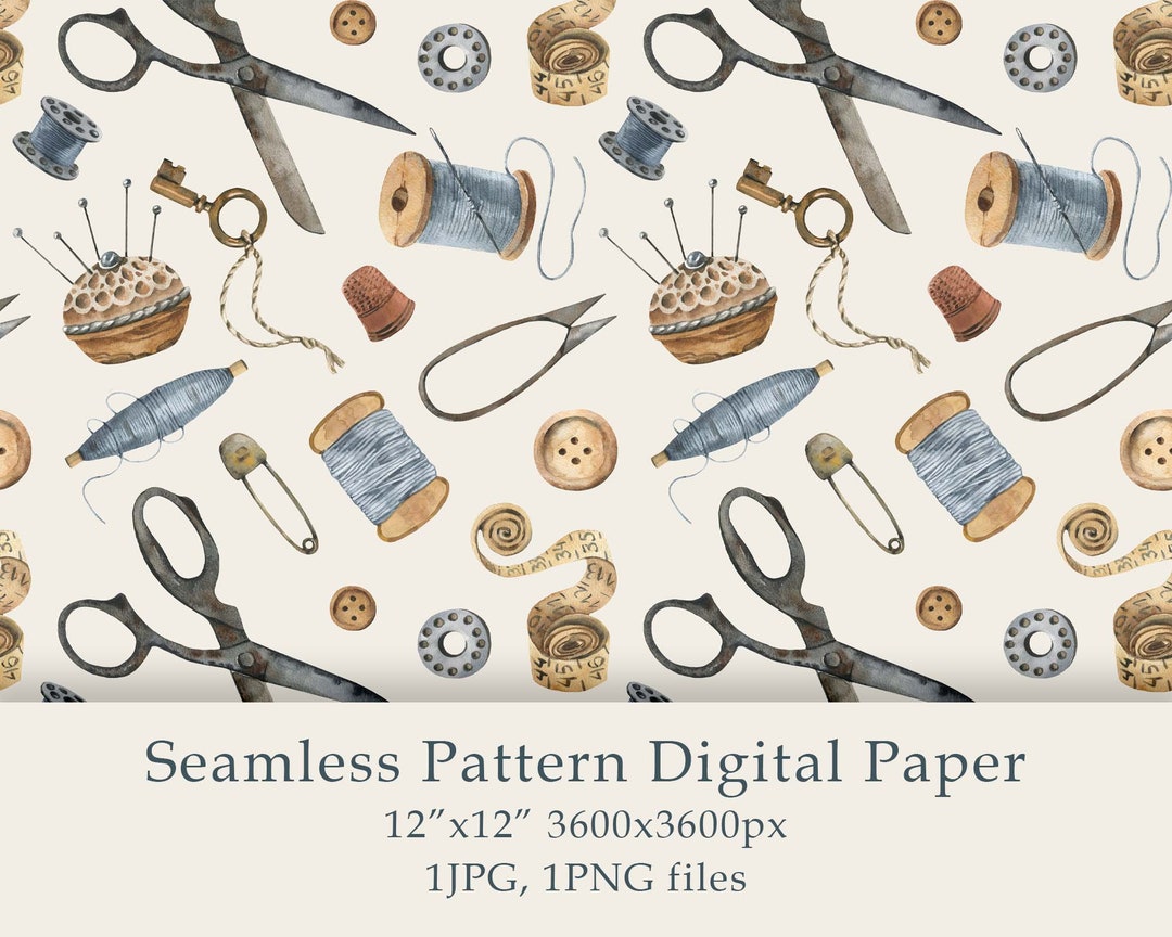 Watercolor Sewing Seamless Pattern Digital Paper Sewing Png Scrapbook ...
