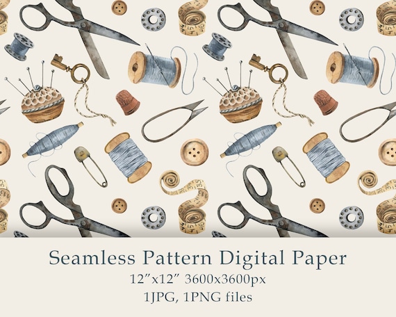 Watercolor Sewing Seamless Pattern Digital Paper Sewing Png - Etsy