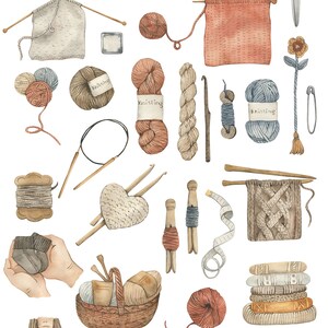 Watercolor Vintage Knitting Clipart Hand Painted Crochet Needlework ...