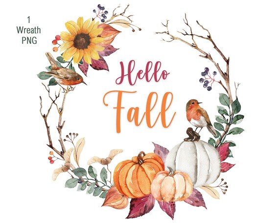 Watercolor Autumn Wreath Fall Decor Clipart Arrangement PNG - Etsy