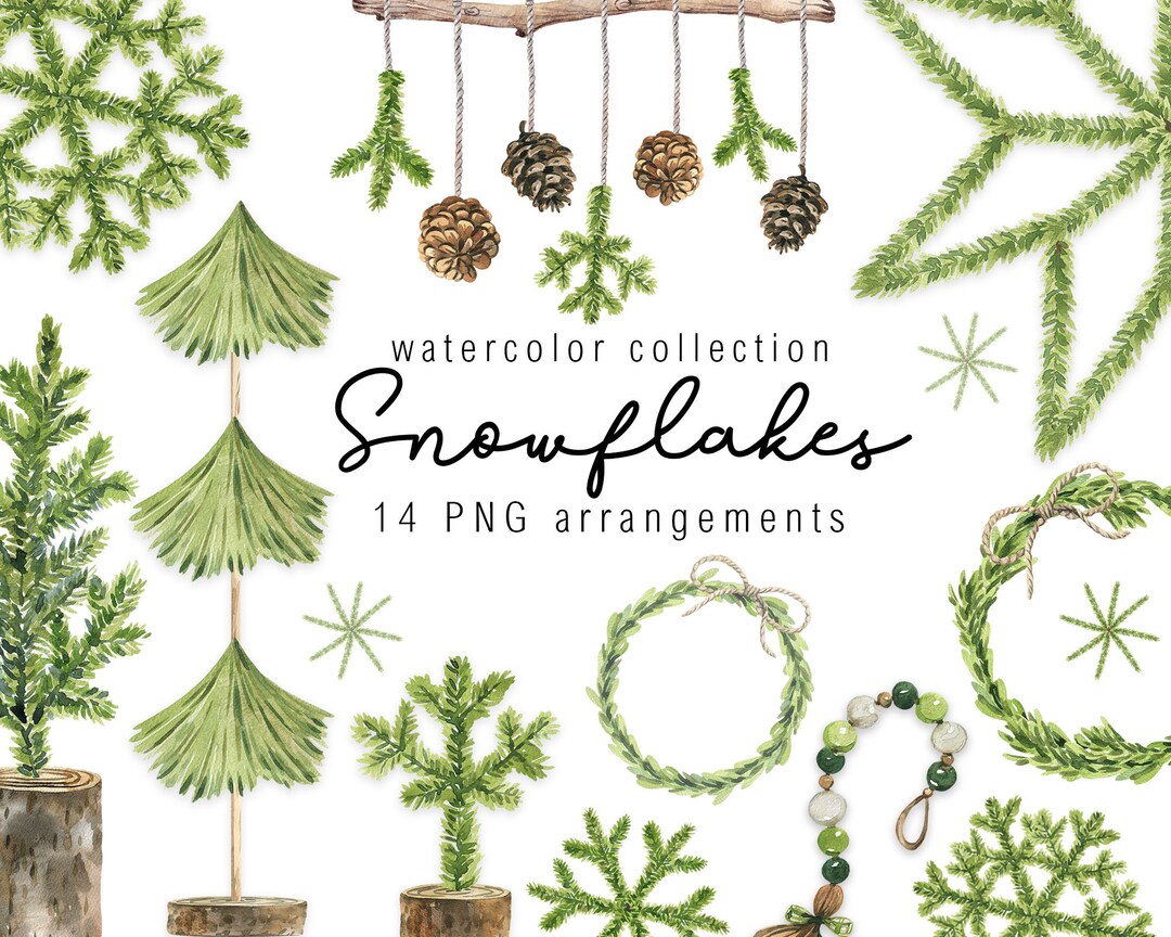 Watercolor Winter Snowflakes Clipart Christmas Tree Watercolor Clip Art ...