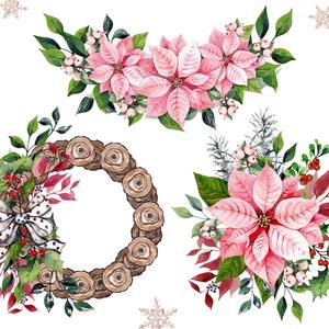 Watercolor Christmas Wreath Floral Frame Clipart Digital Clip Art ...