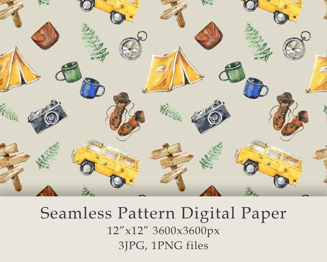 Watercolor Travel Digital Paper Seamless Pattern Digital Background ...